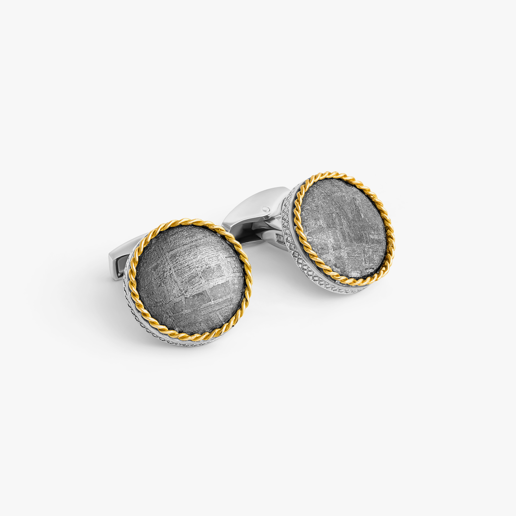 Round Cable Meteorite Cufflinks In Silver With 18K Gold (Limited Editi ...