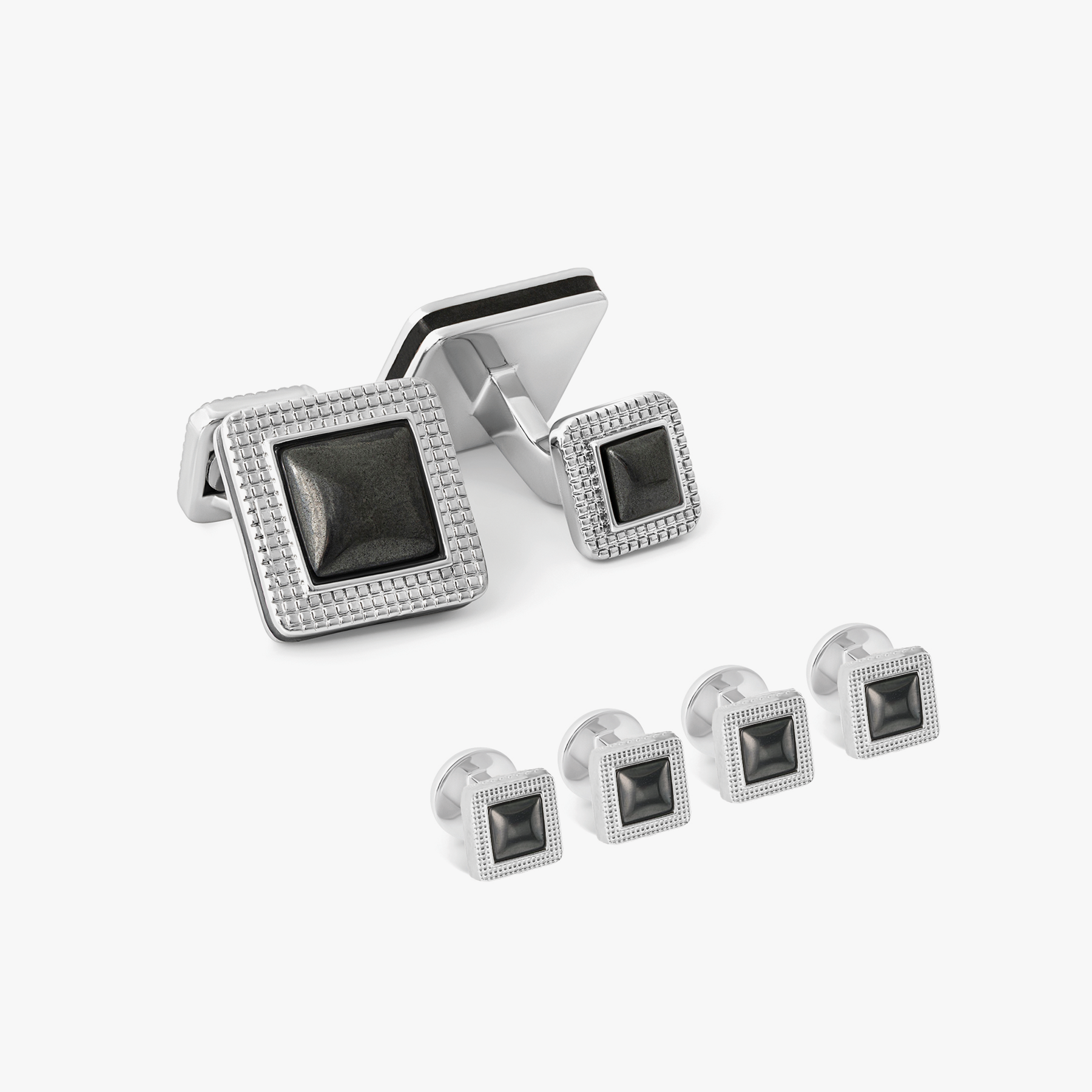 Duo Cabachon Cufflinks & Shirt Studs With Hematite – Tateossian