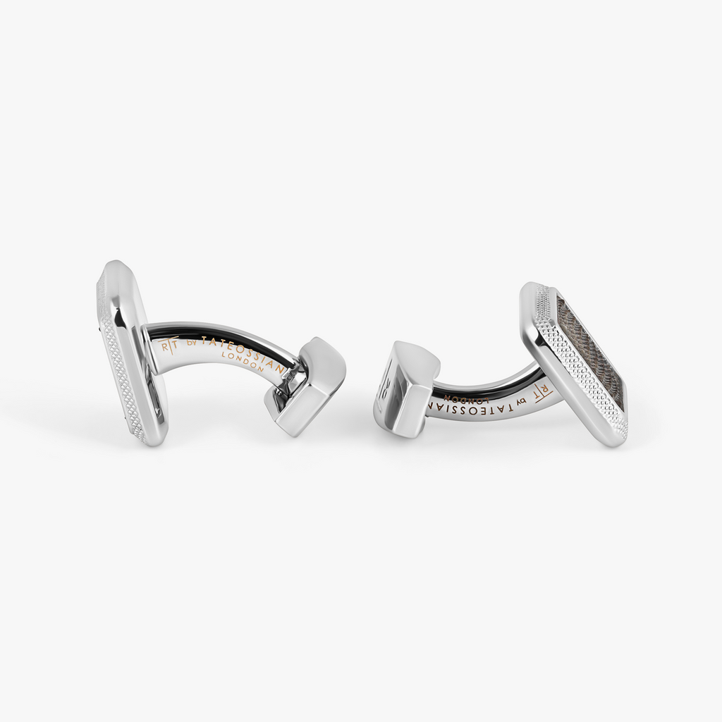 Spazio Square Cufflinks in Palladium Plated with Black Mother of Pearl ...