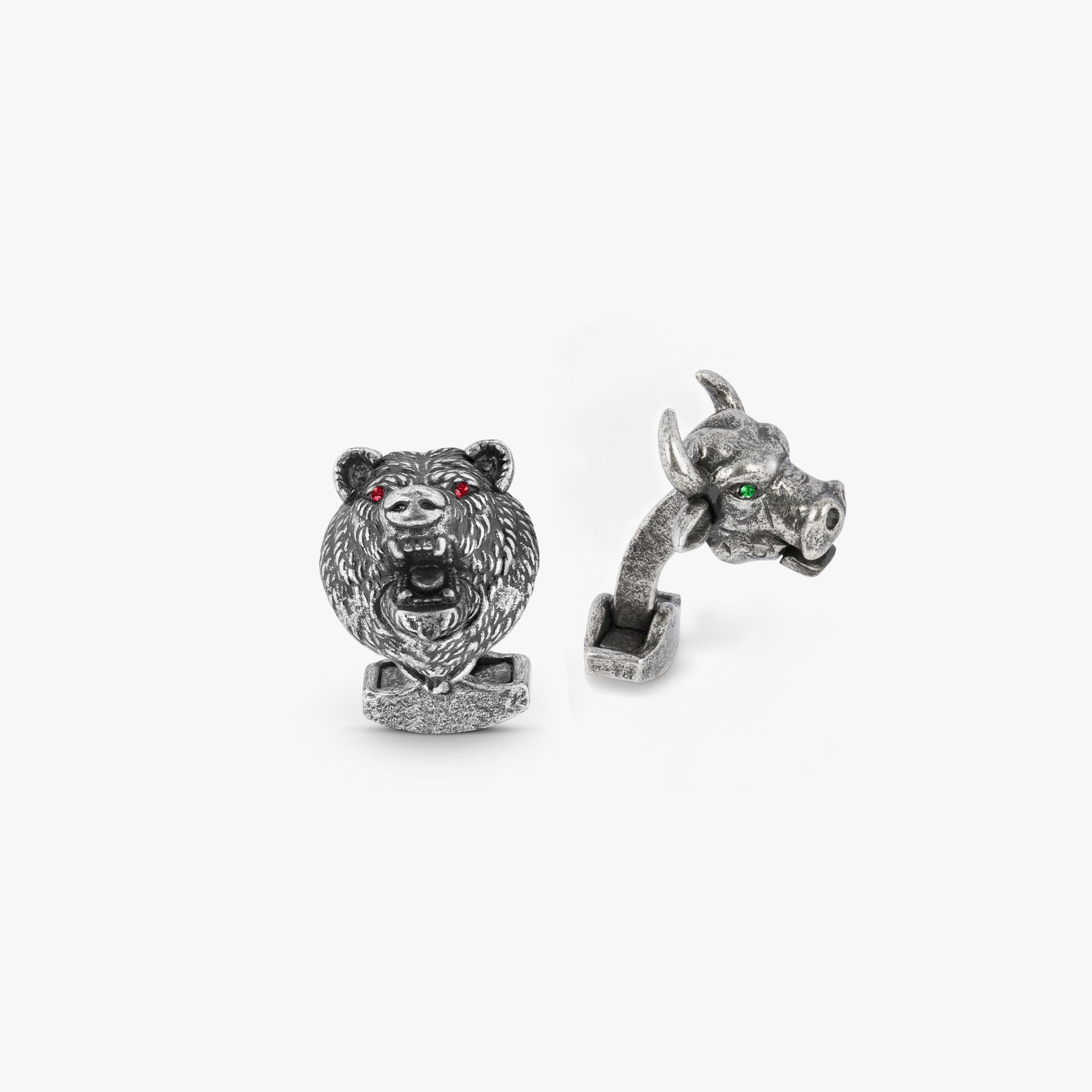 Bear And Bull Mechanical Cufflinks With Swarovski Elements In Oxidised ...