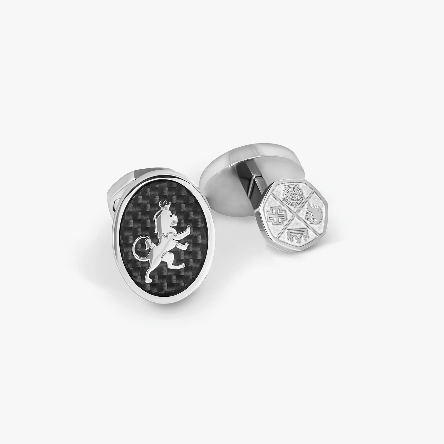 Regalia Lion Cufflinks in Stainless Steel with Black Carbon Fibre ...