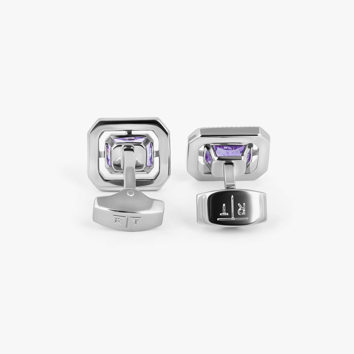 Halo Rectangular Cufflinks in Rhodium Plated with Lavender Cubic Zirco ...