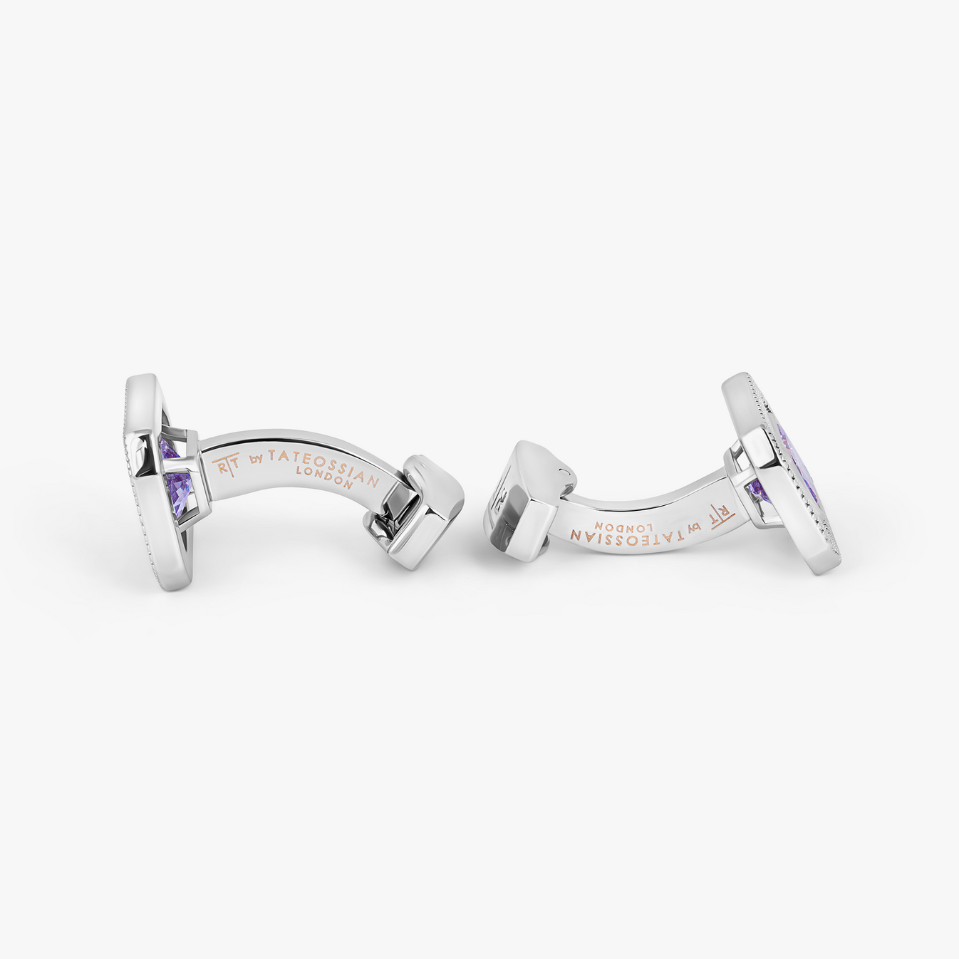 Halo Rectangular Cufflinks in Rhodium Plated with Lavender Cubic Zirco ...