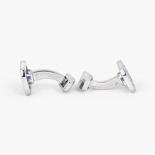 Halo Rectangular Cufflinks in Rhodium Plated with Lavender Cubic Zirco ...
