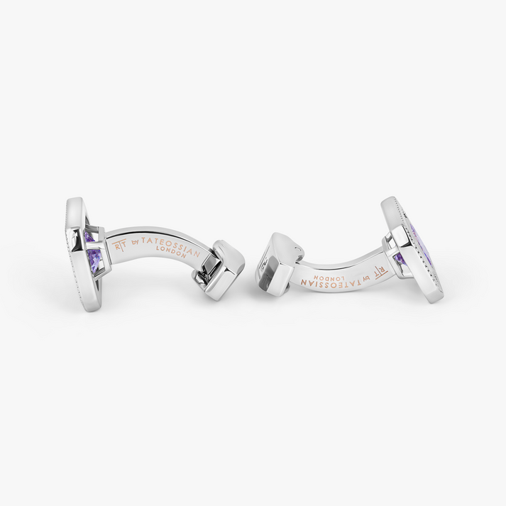 Halo Rectangular Cufflinks in Rhodium Plated with Lavender Cubic Zirco ...