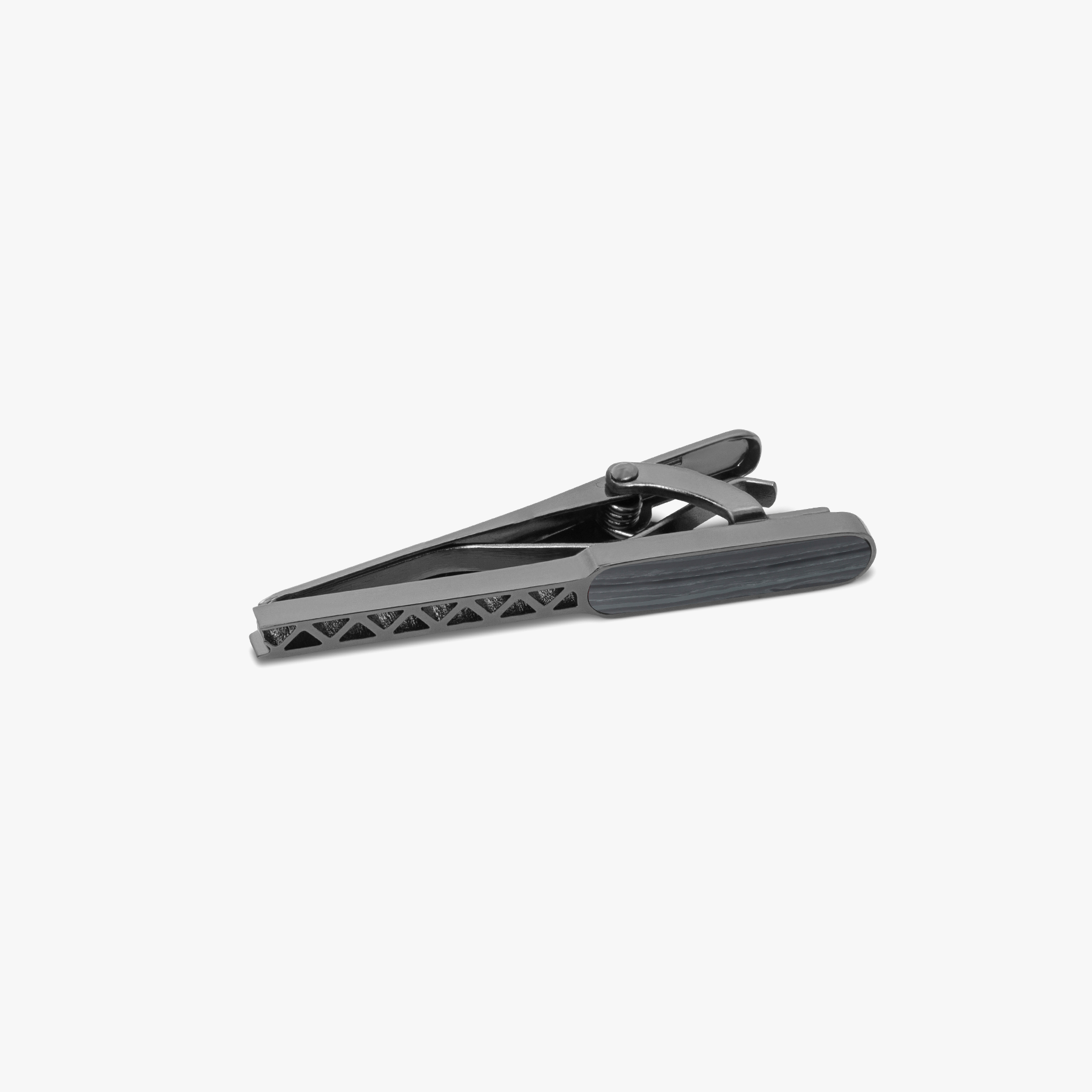 Black IP stainless steel RT Elements tie clip with hematite – Tateossian