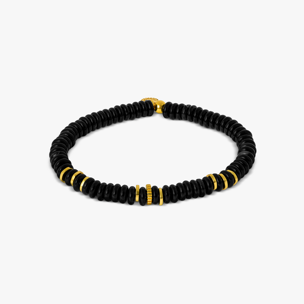 Positano Beaded Bracelet In Black With 18K Yellow Gold Plated – Tateossian