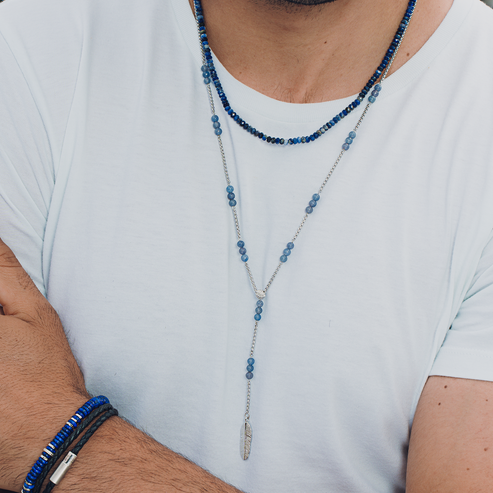 Capri Plume Necklace In Rhodium Plated Silver With Blue Aventurine ...