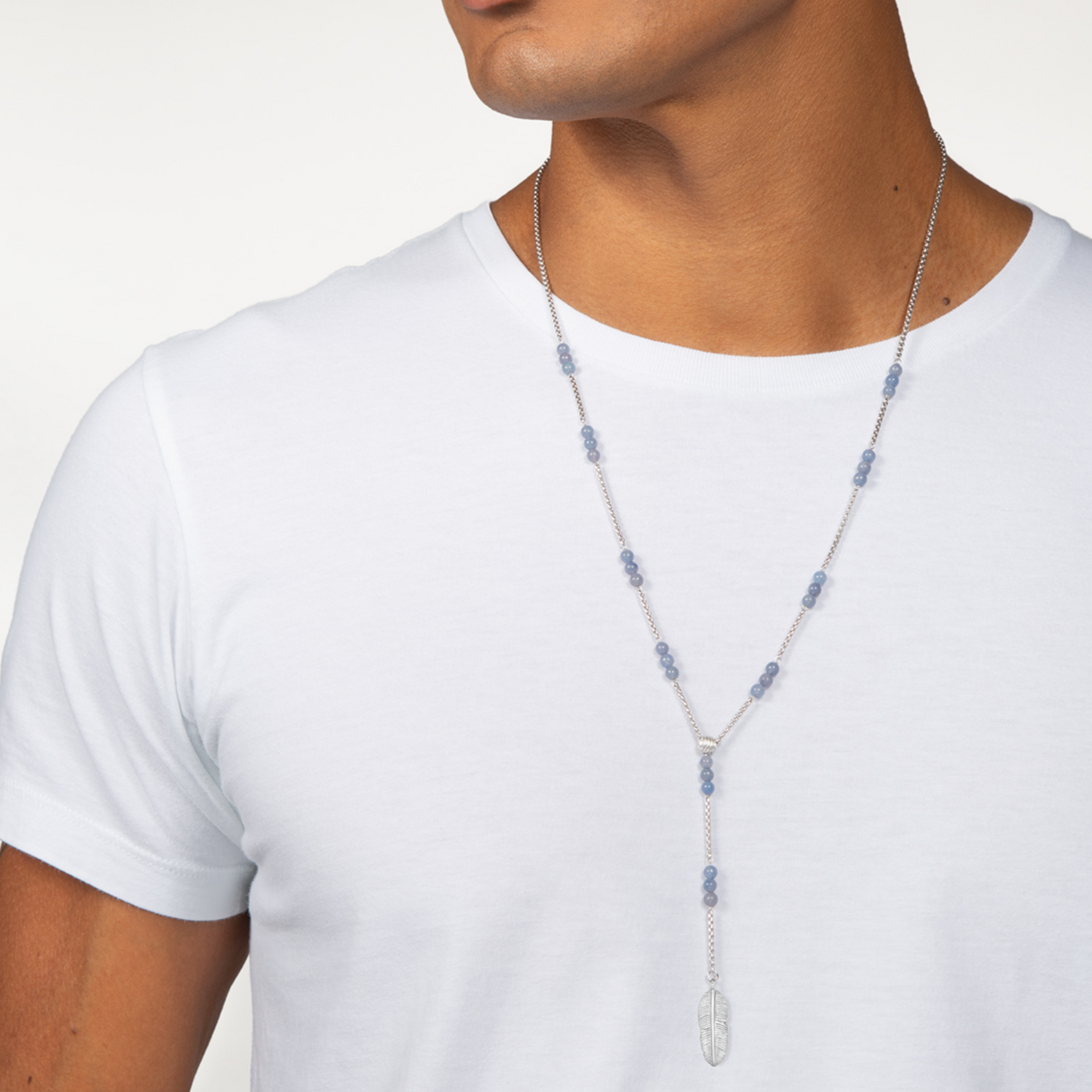 Capri Plume Necklace In Rhodium Plated Silver With Blue Aventurine ...